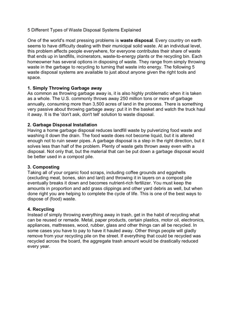5 Different Types of Waste Disposal Systems Explained RRL | PDF | Waste ...