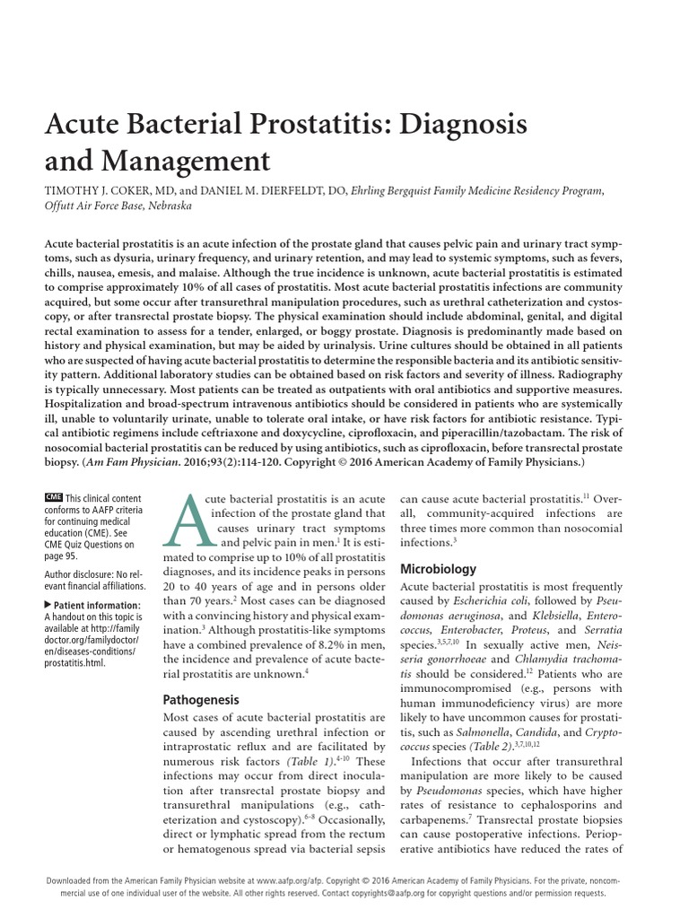 Acute Bacterial Prostatitis: Diagnosis and Management | PDF | Urinary ...