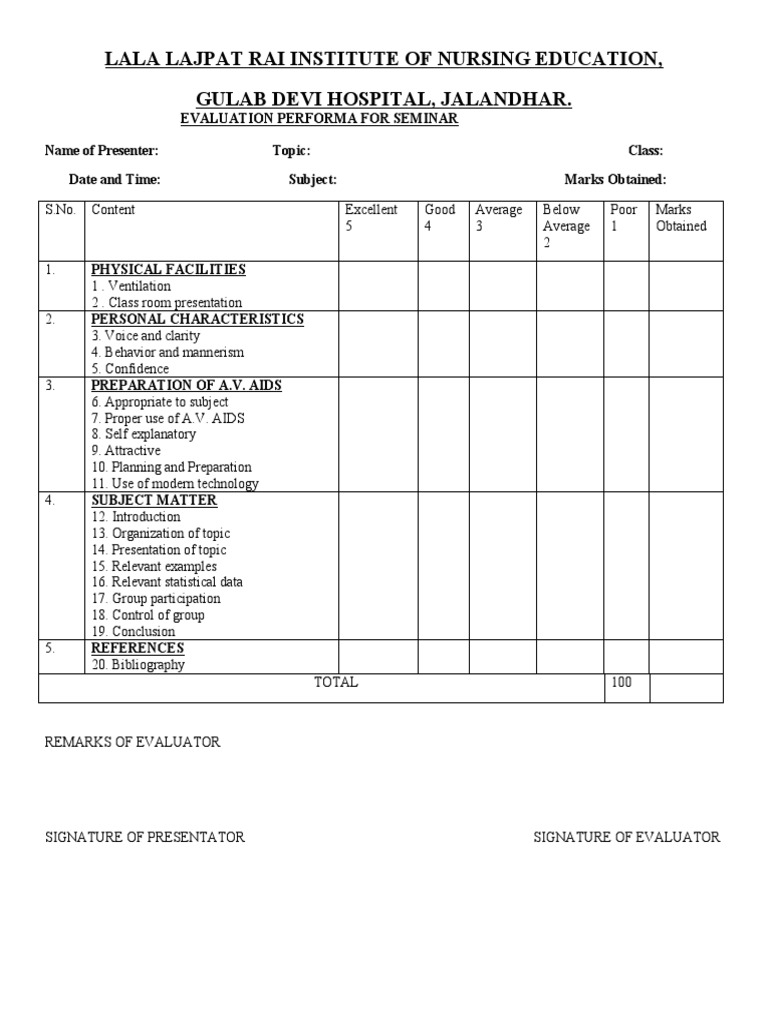 Evaluation Performa For Seminar | PDF