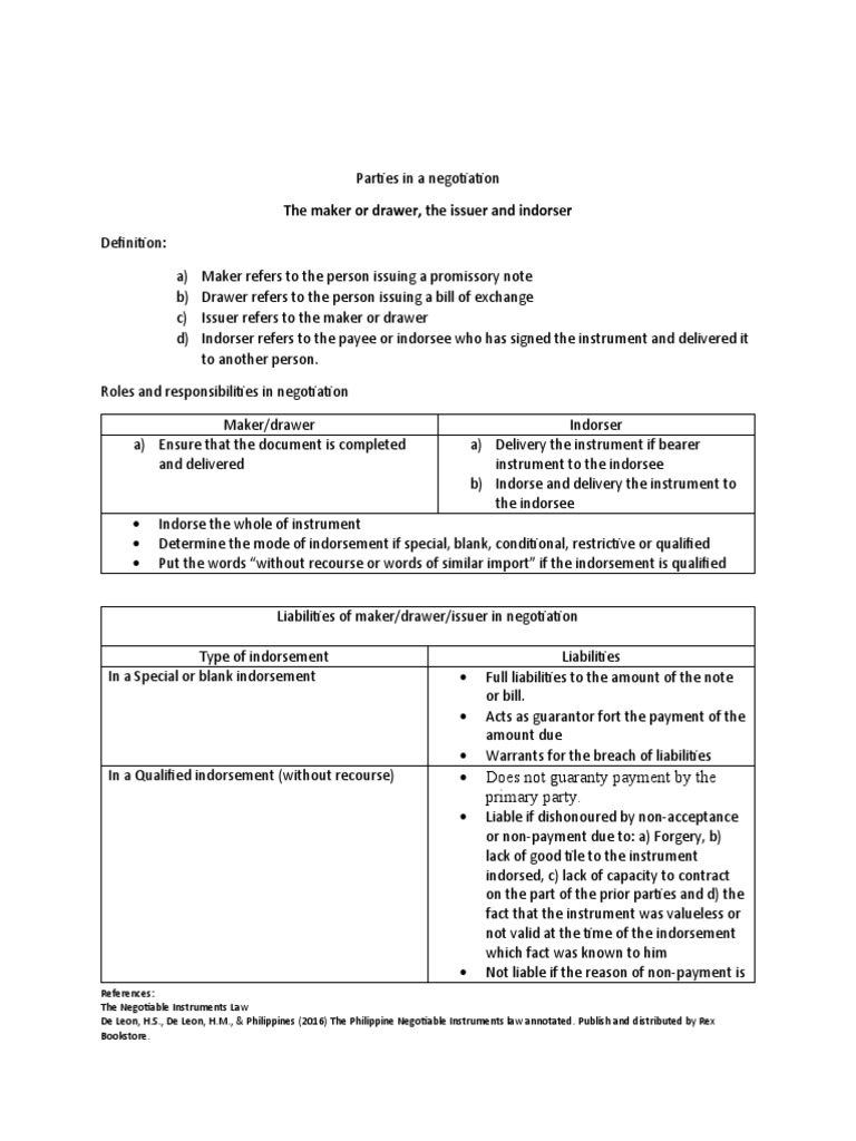 The Indorser in A Negotiable Instruments | PDF | Negotiable Instrument ...