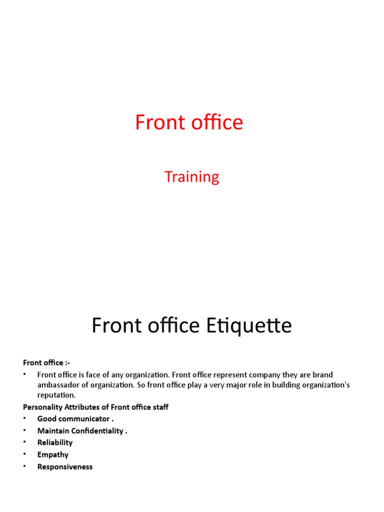 FRONT OFFICE Training | PDF | Patient | Health Economics