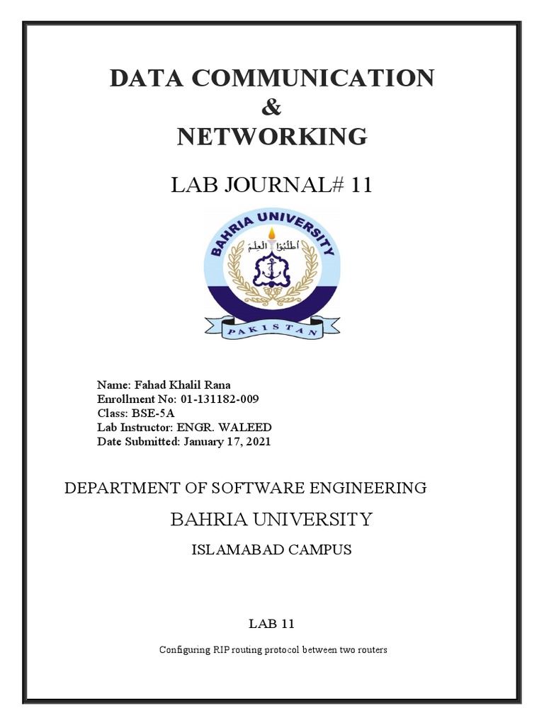Data Communication & Networking: Lab Journal# 11 | PDF | Router (Computing) | Routing
