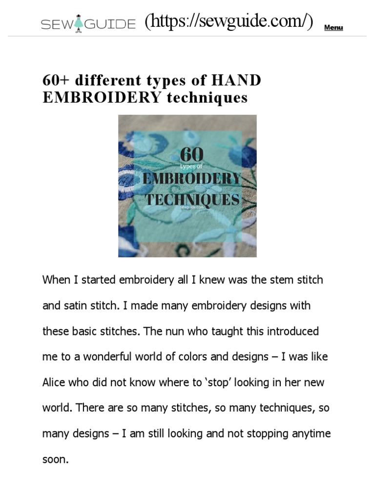 60+ Different Types of HAND EMBROIDERY Techniques - Sew Guide | PDF ...