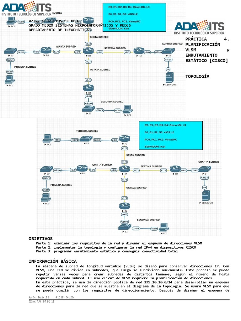 Práctica 4. PLANIFICACIÓN VLSM y ENRUTAMIENTO ESTÁTICO (CISCO) | PDF | Enrutador (Computación ...