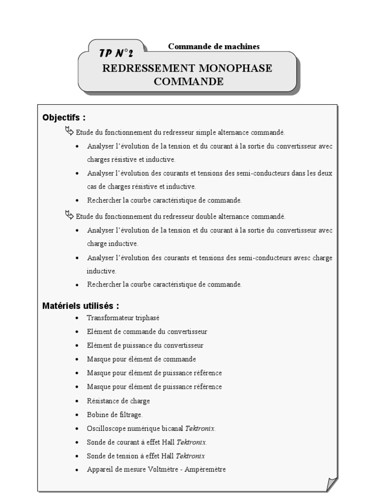 TP2 Redressement Monophase Commande | PDF | Redresseur | Ingénierie de l'énergie électrique