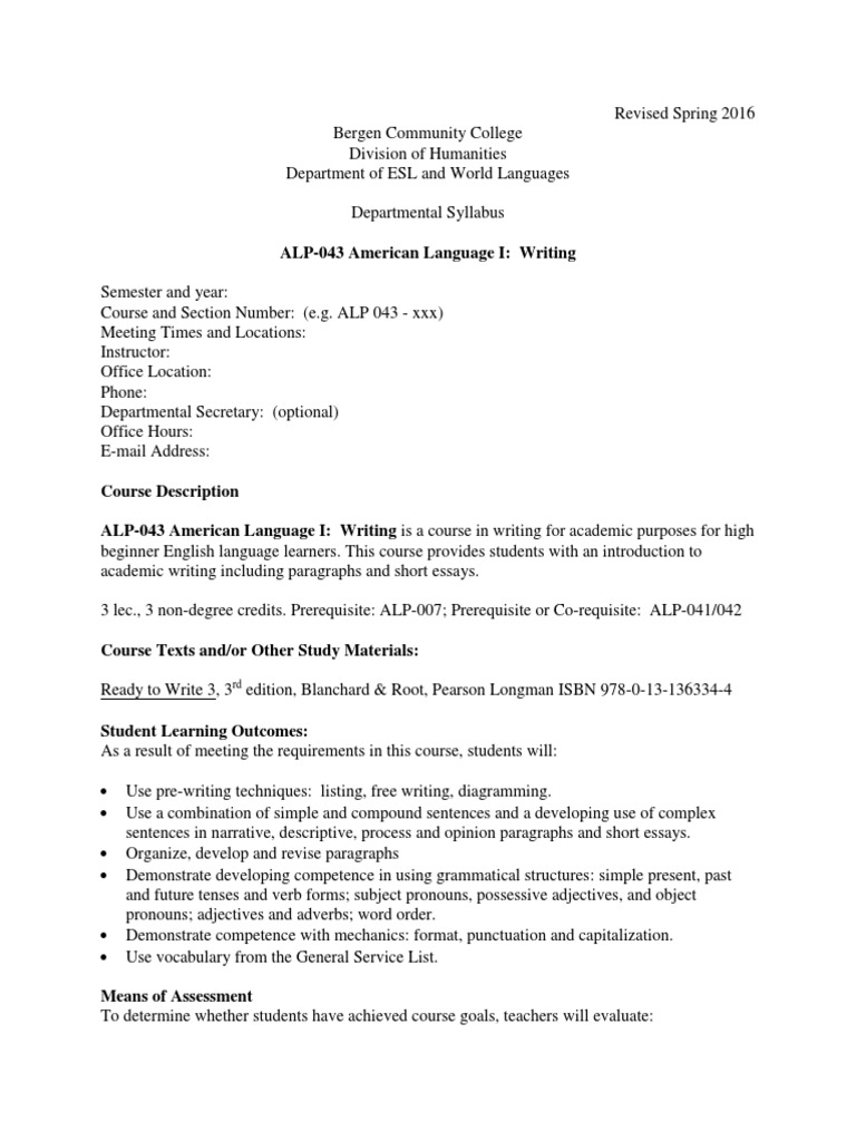 ALP-043 American Language I: Writing | PDF | Essays | Paragraph