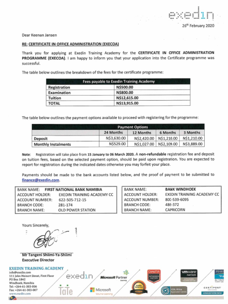 EXECOA - Acceptance Letter | PDF