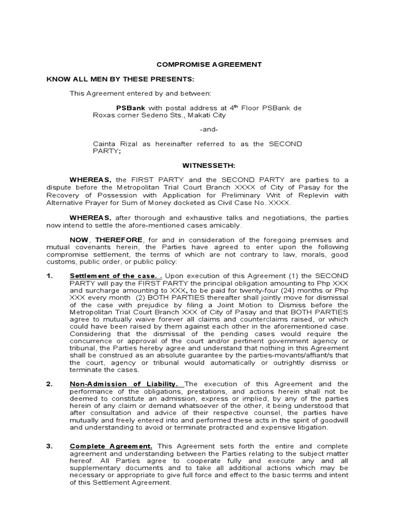 Compromise Agreement | PDF | Common Law | Justice