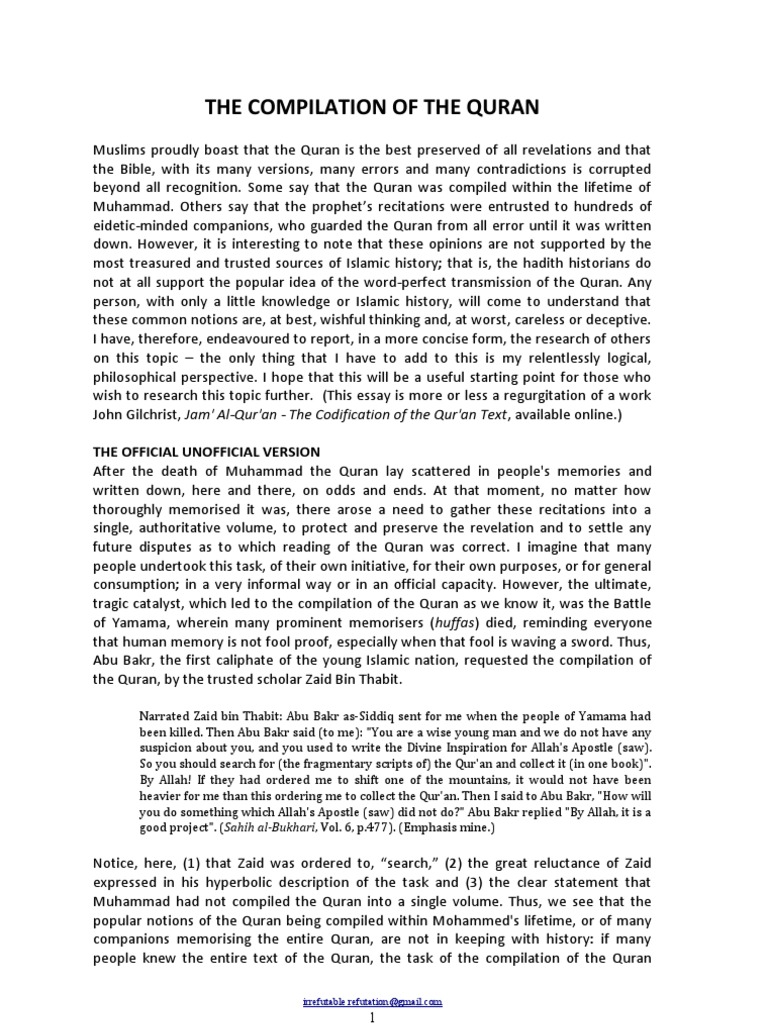 The Compilation of The Quran | PDF | Quran | Islam