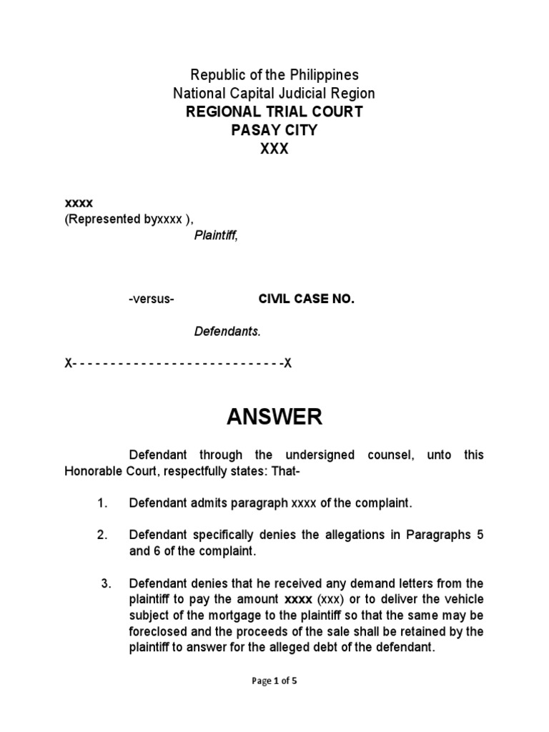 Answer: Republic of The Philippines National Capital Judicial Region ...
