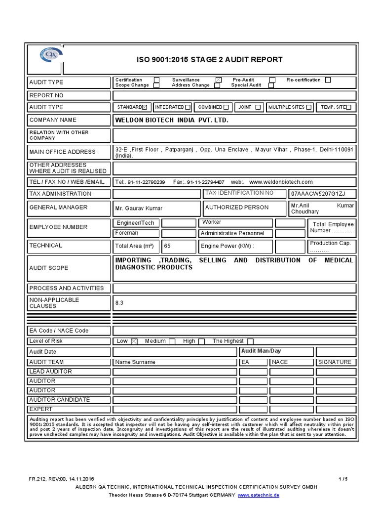 ISO 9001:2015 Stage 2 Audit Report | PDF | Iso 9000 | Audit