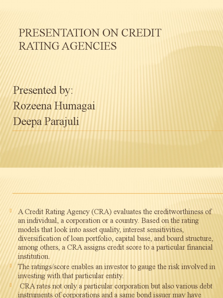 Presentation On Credit Rating Agencies | PDF | Credit Rating | Credit ...