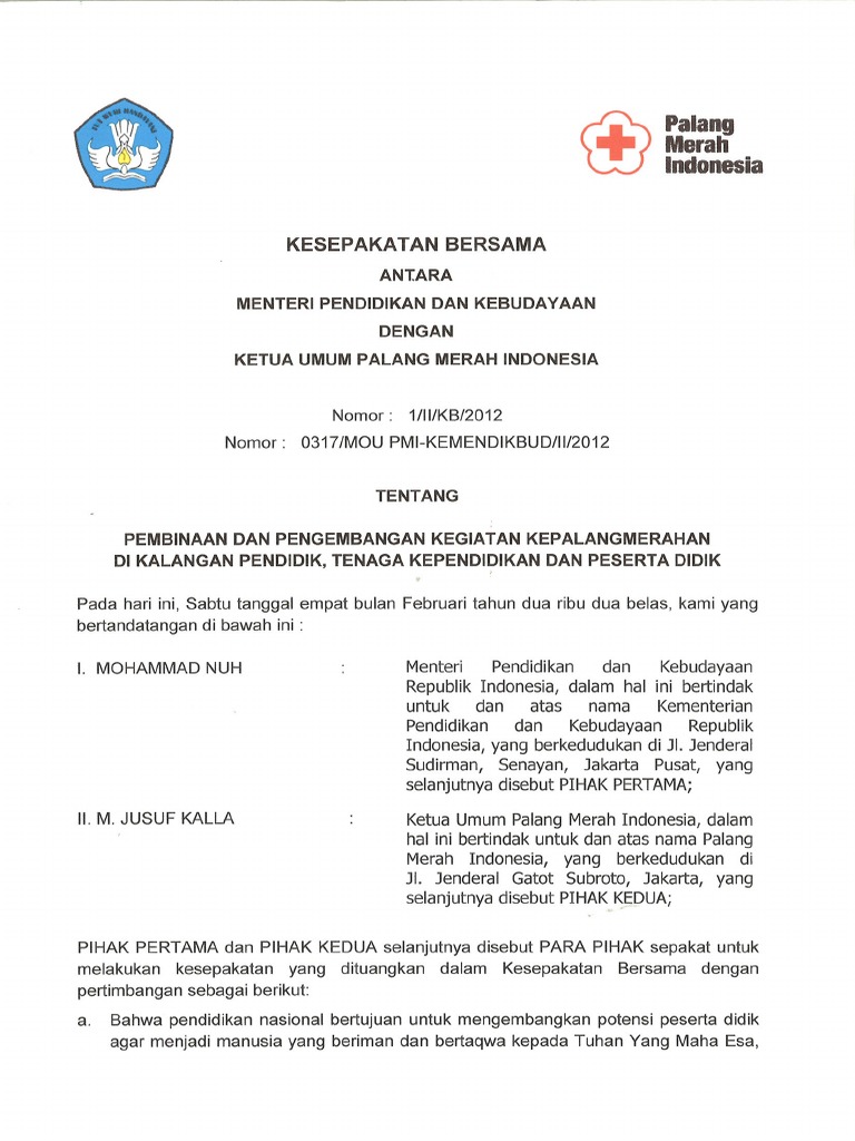 MoU PMI Dan Kemendikbud | PDF