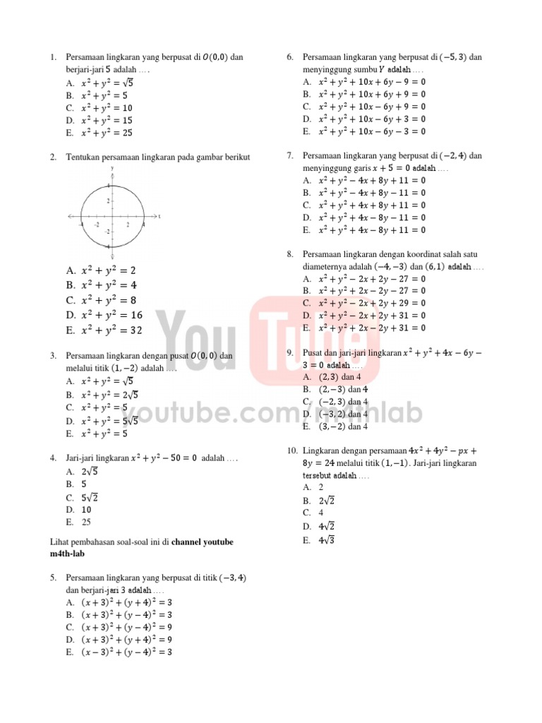 Soal Persamaan Lingkaran | PDF