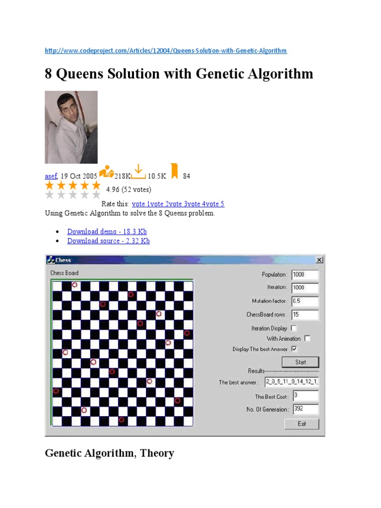Ga04 8 Queens Solution | PDF | Genetic Algorithm | Evolution