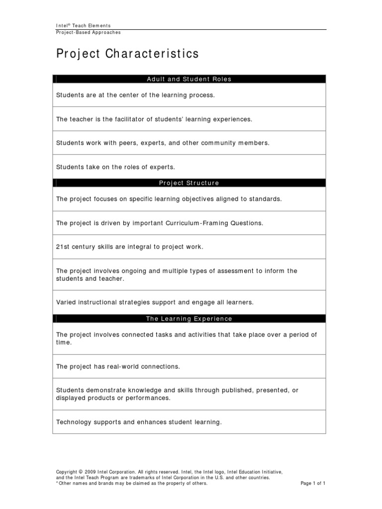 Project Characteristics Chart PDF | PDF