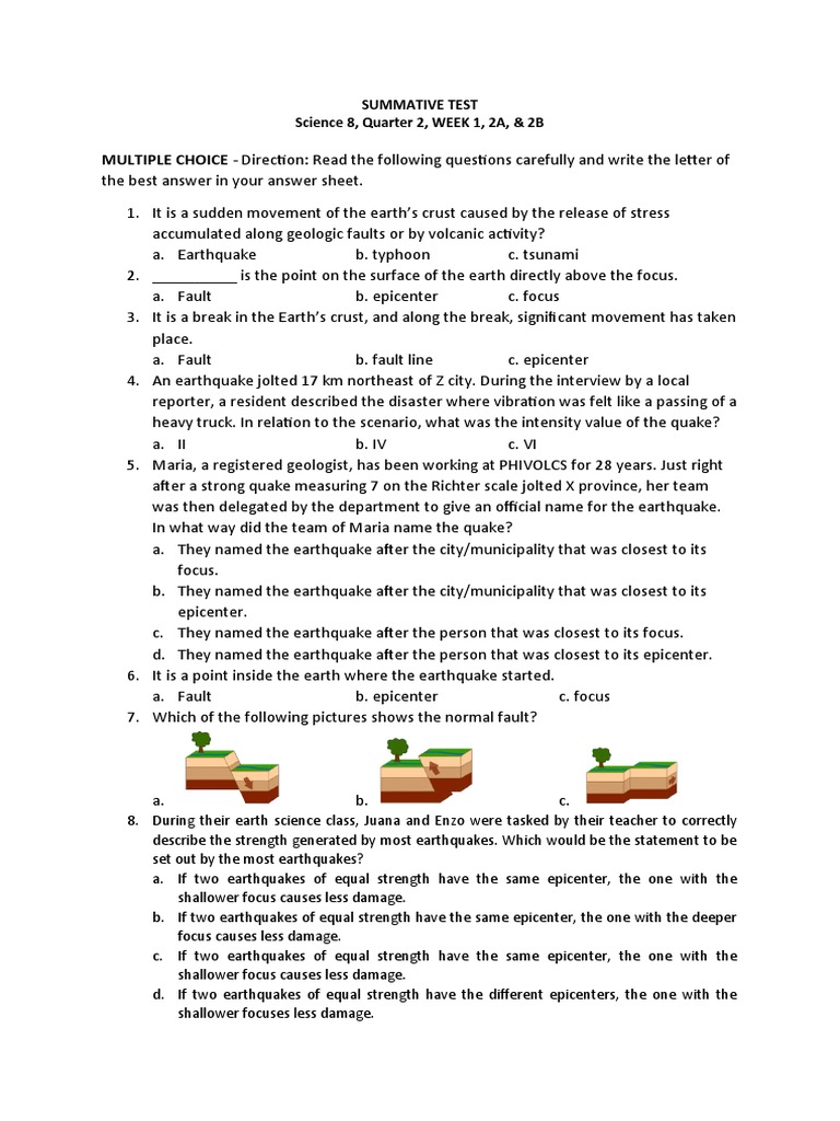 Summative Science Test Covering Earthquakes: Their Causes, Effects and ...
