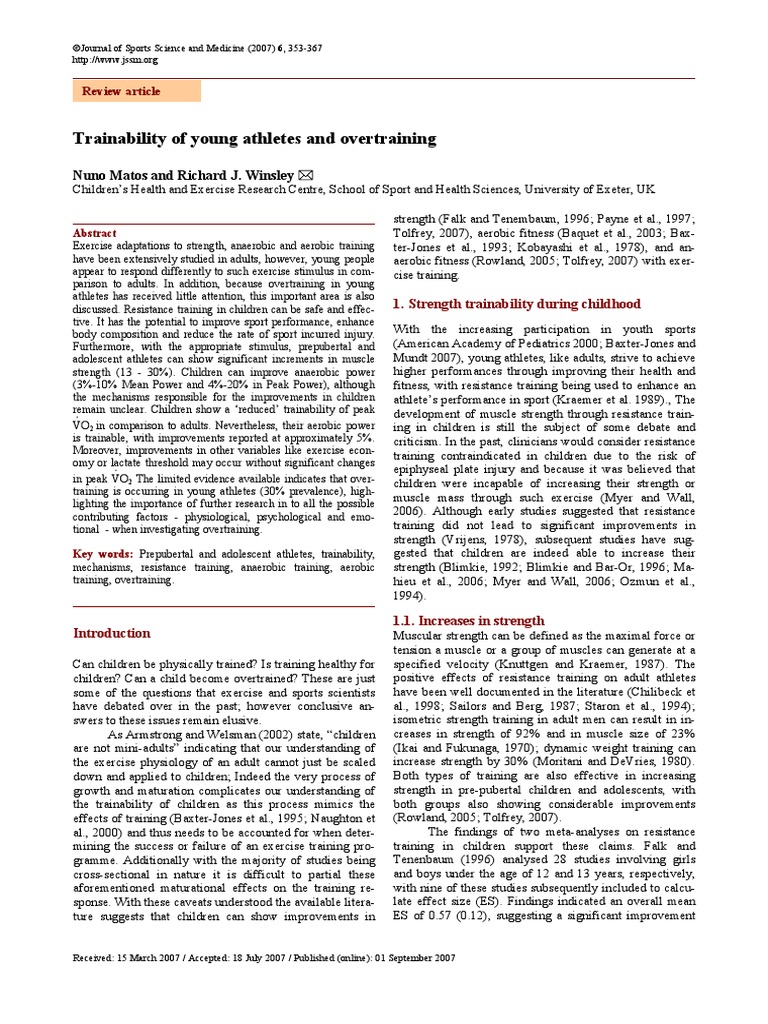 Trainability of Young Athletes and Overtraining | PDF | Strength ...