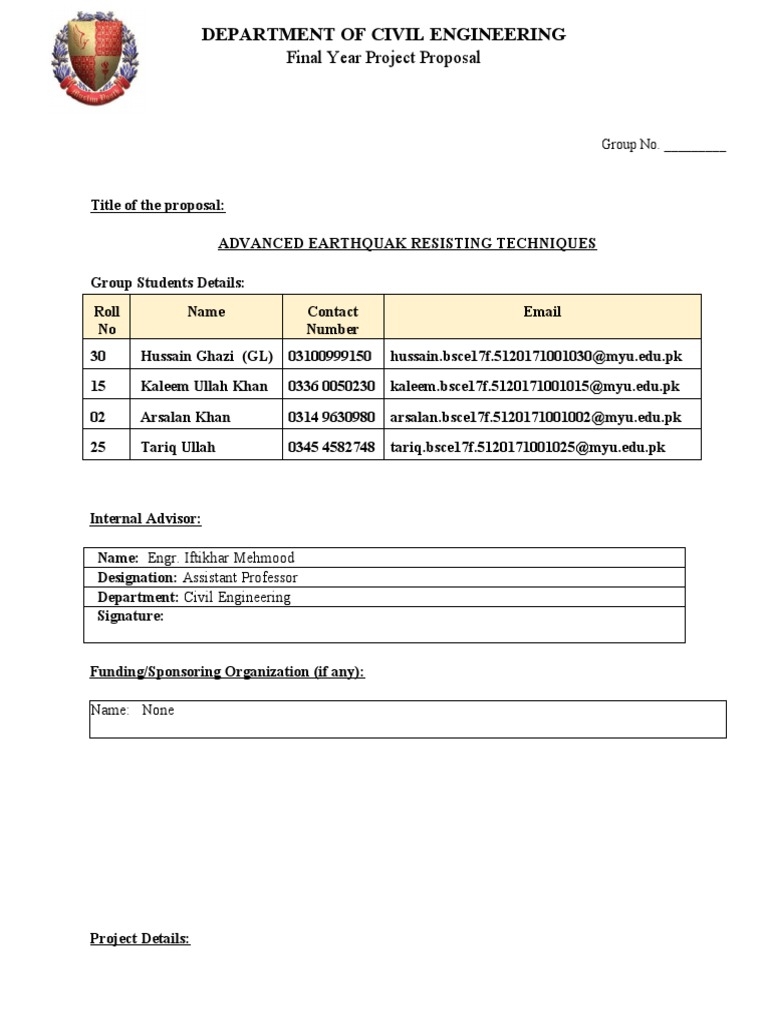 Earthquake Resisting Techniques Project Proposal | PDF | Earthquakes | Engineering