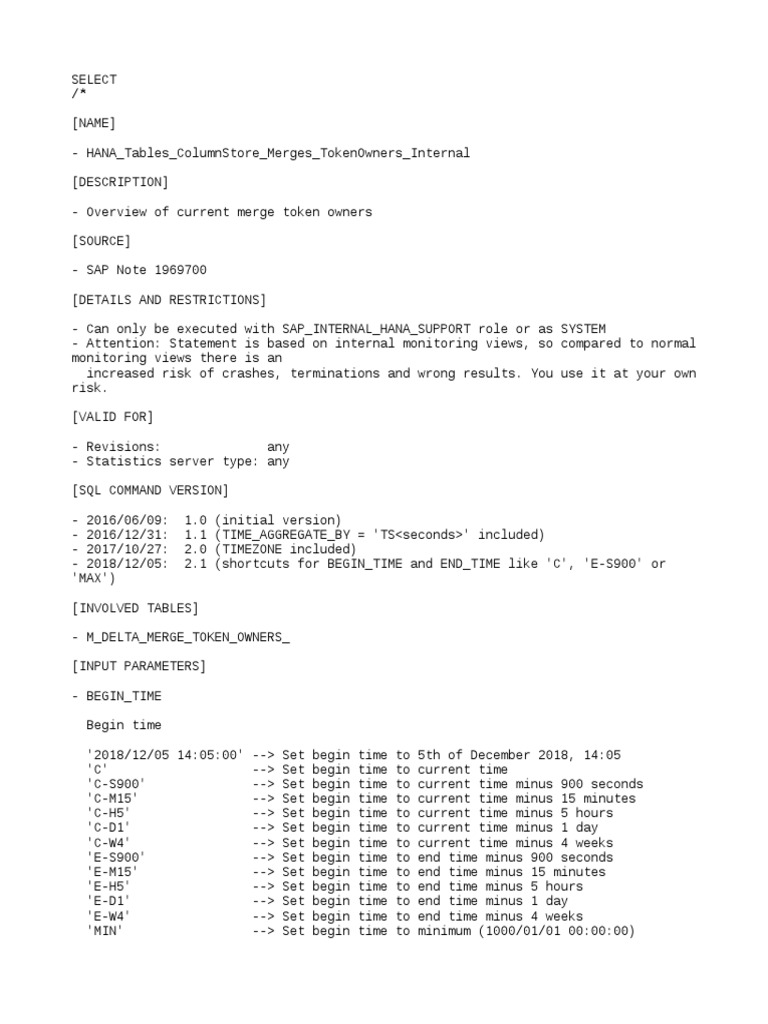HANA Tables ColumnStore Merges TokenOwners Internal | PDF | Schema ...