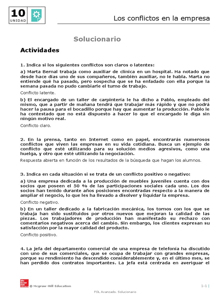 Solucionario Tema 10 Formación y Orientación Laboral | PDF | Empresas | Mediación