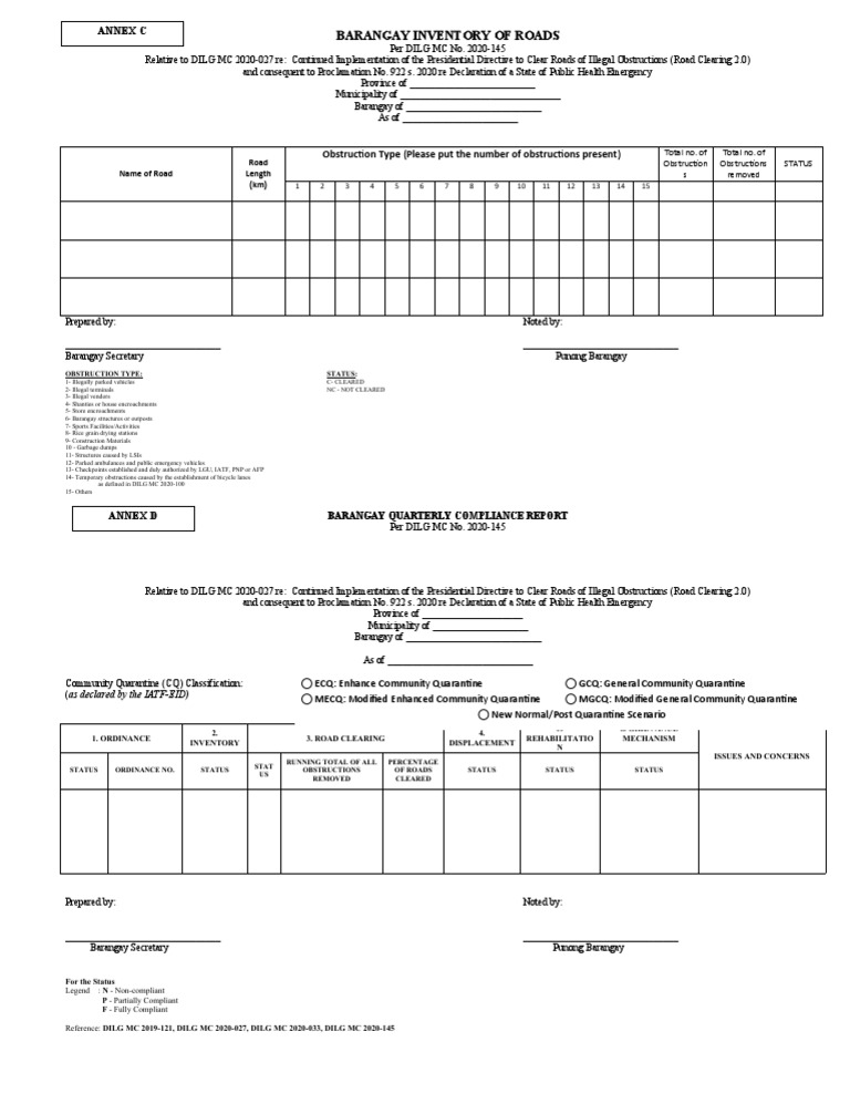 Barangay Inventory of Roads: Annex C | PDF | Quarantine | Emergency ...