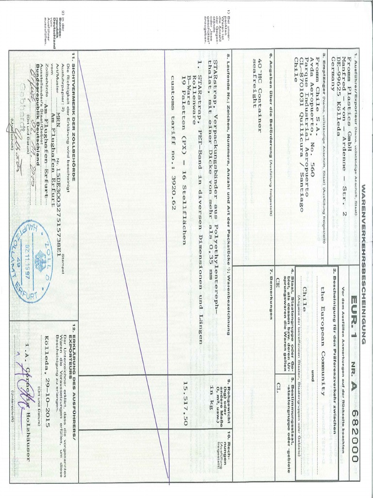 Certificado Origen Eur1 Ejemplo | PDF Certificado Origen Eur1 Ejemplo | PDF