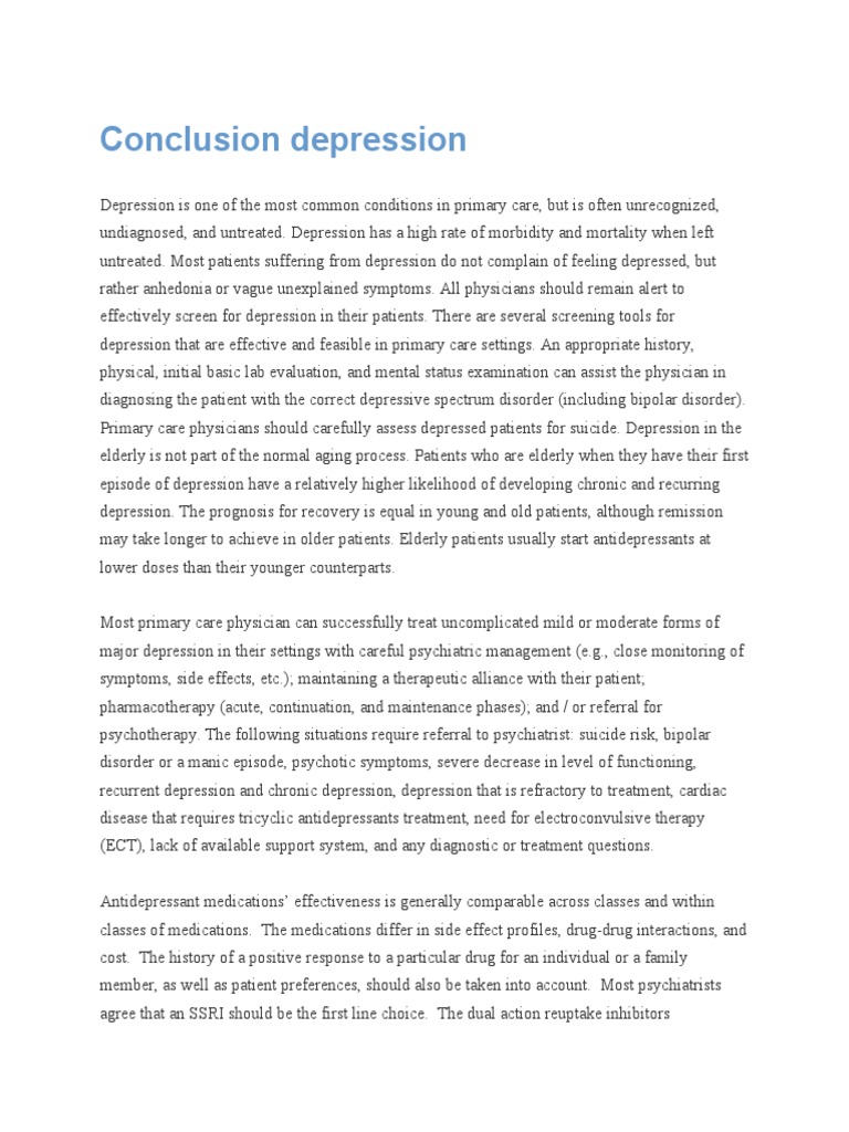Conclusion Depression | PDF | Major Depressive Disorder | Antidepressant