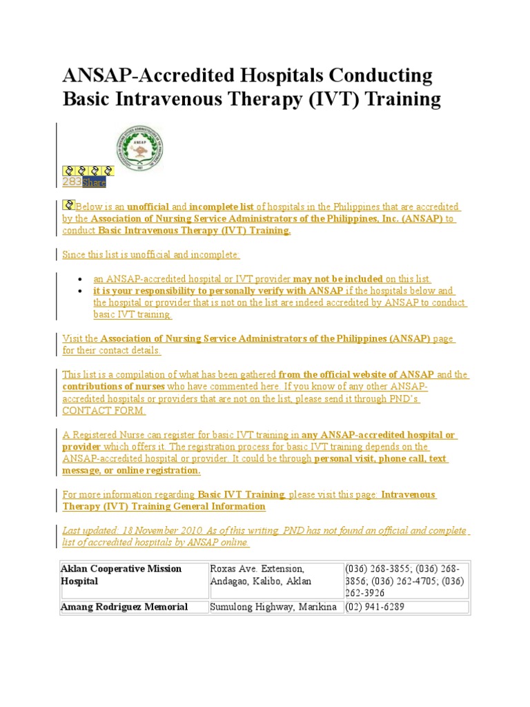 ANSAP Hosp. Contact No. | PDF | Manila | Philippines