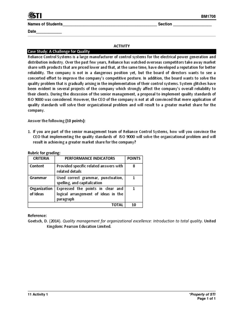 Activity: Case Study: A Challenge For Quality | Download Free PDF | Iso ...