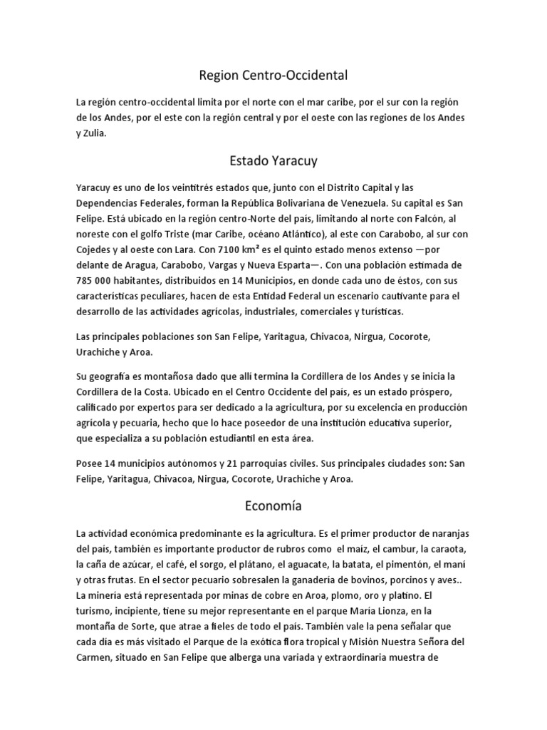 Region Centro Occidental de Venezuela | PDF | Geografía Física ...