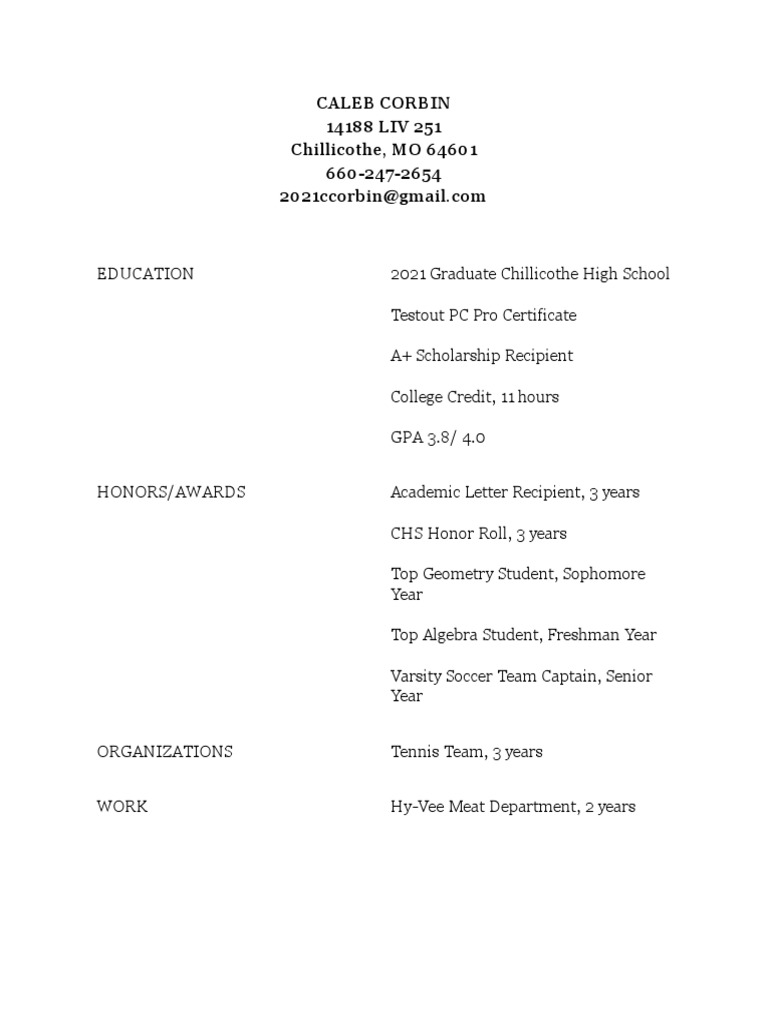 Caleb Corbin - Academic Resume | PDF