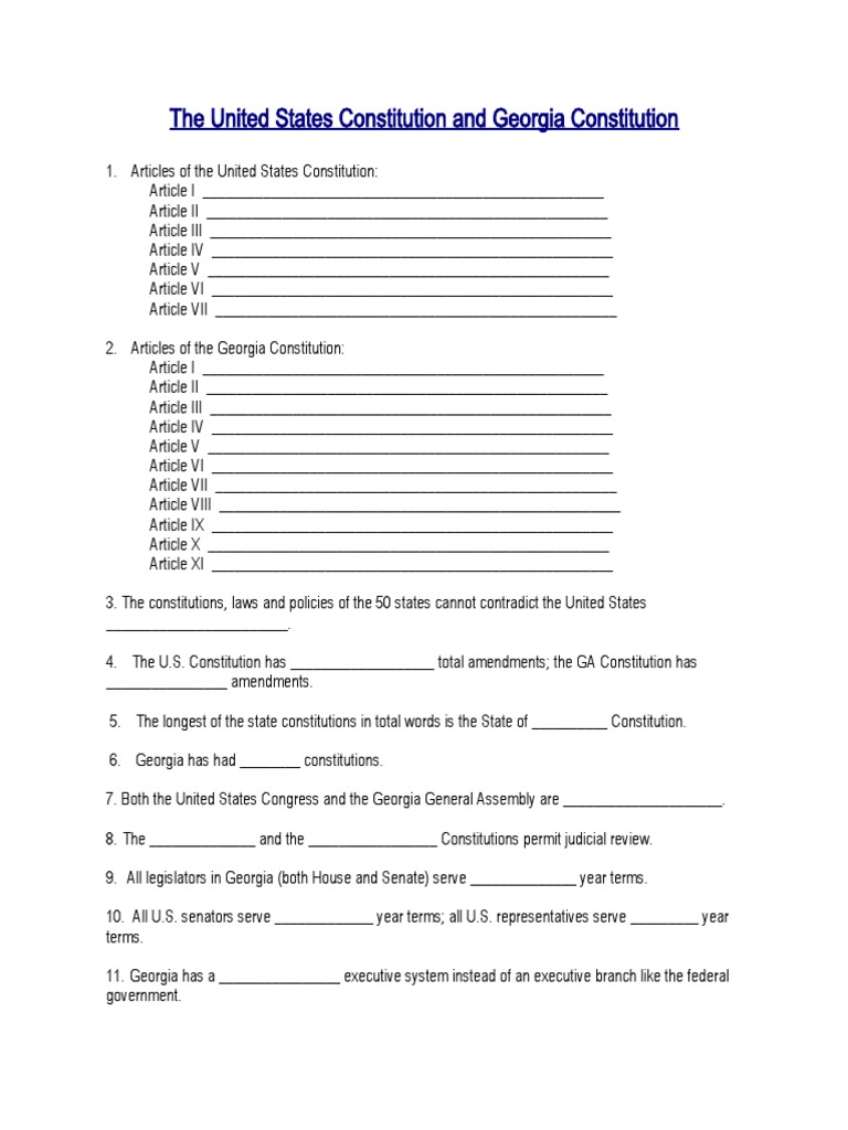 Constitution Comparison Sheet | PDF | U.S. State | Constitutional Amendment