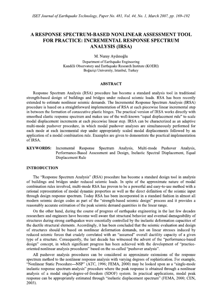 A Response Spectrum-Based Nonlinear Assessment Tool For Practice - Incremental Response Spectrum ...