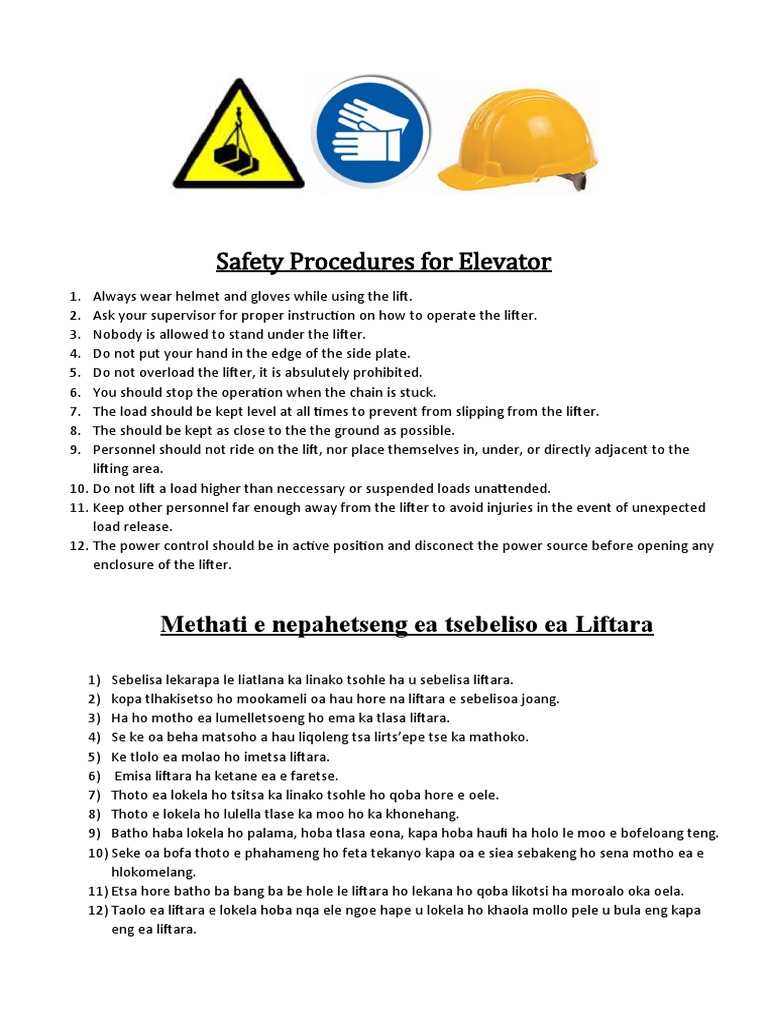 Safety Procedures For Elevator | PDF
