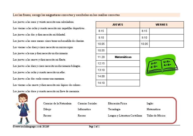 W.B 27.04 Mi Horario - Escolar Worksheet | PDF