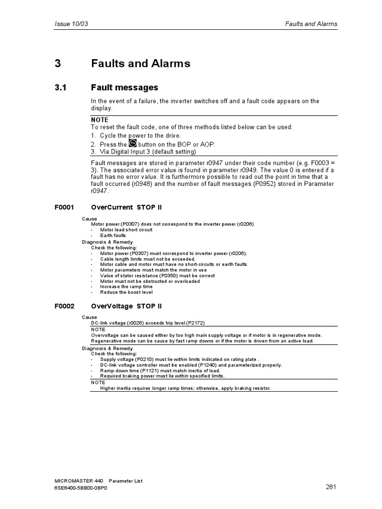 3 Faults and Alarms: 3.1 Fault Messages | PDF | Power Inverter ...