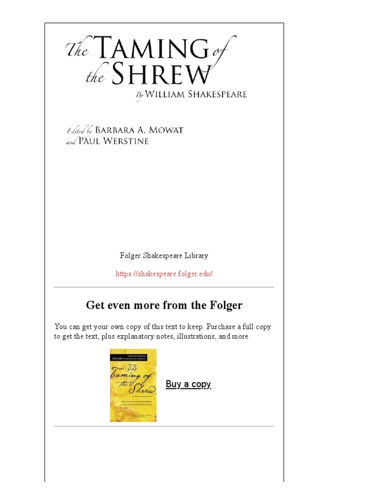 The Taming of The Shrew | PDF | The Taming Of The Shrew