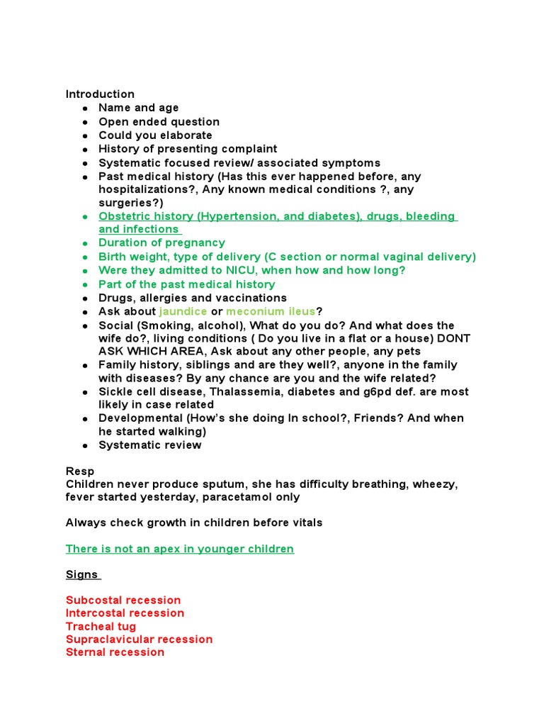 Pediatric History Taking Notes | PDF