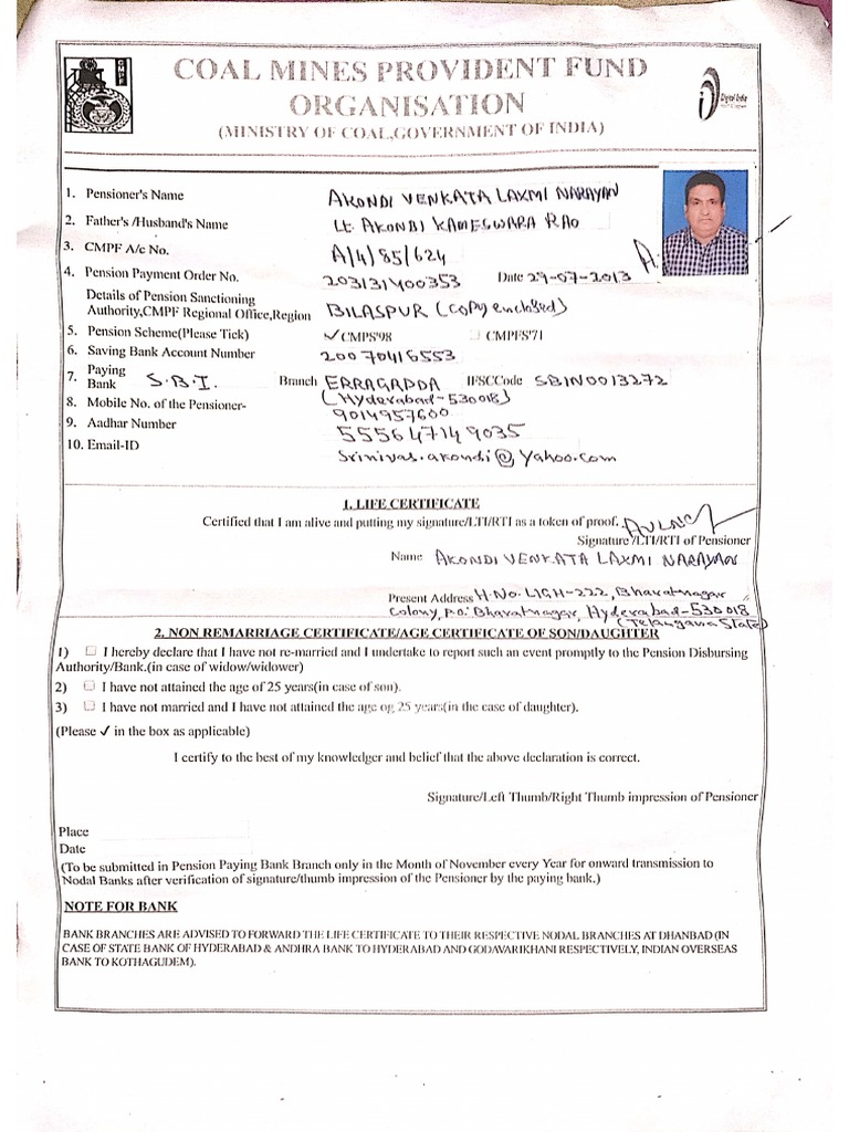 Life Certificate Self | PDF