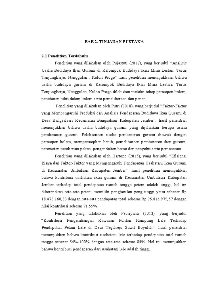 Bab 2 Pendapatan Usahatani Gurami Dan Strategi Pengembangannya Di Kampung Gurami Desa Sukomaju ...