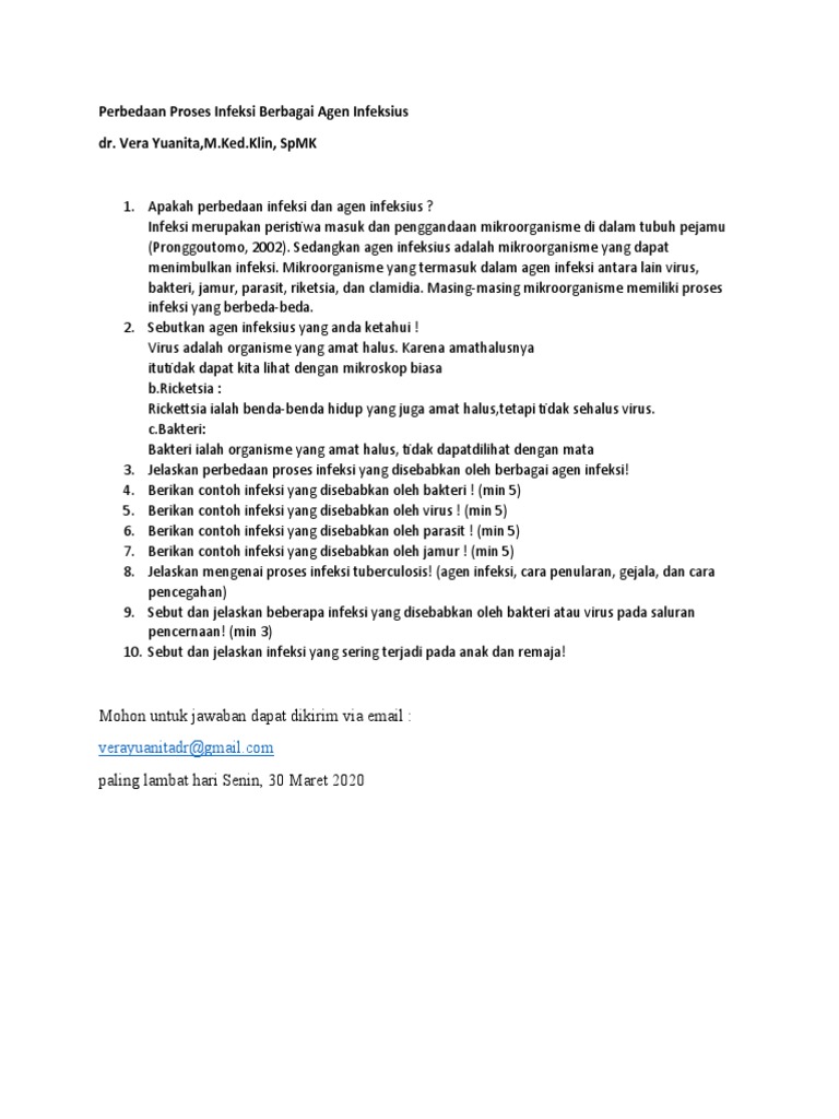 Tugas Perbedaan Proses Infeksi Berbagai Agen Infeksius | PDF