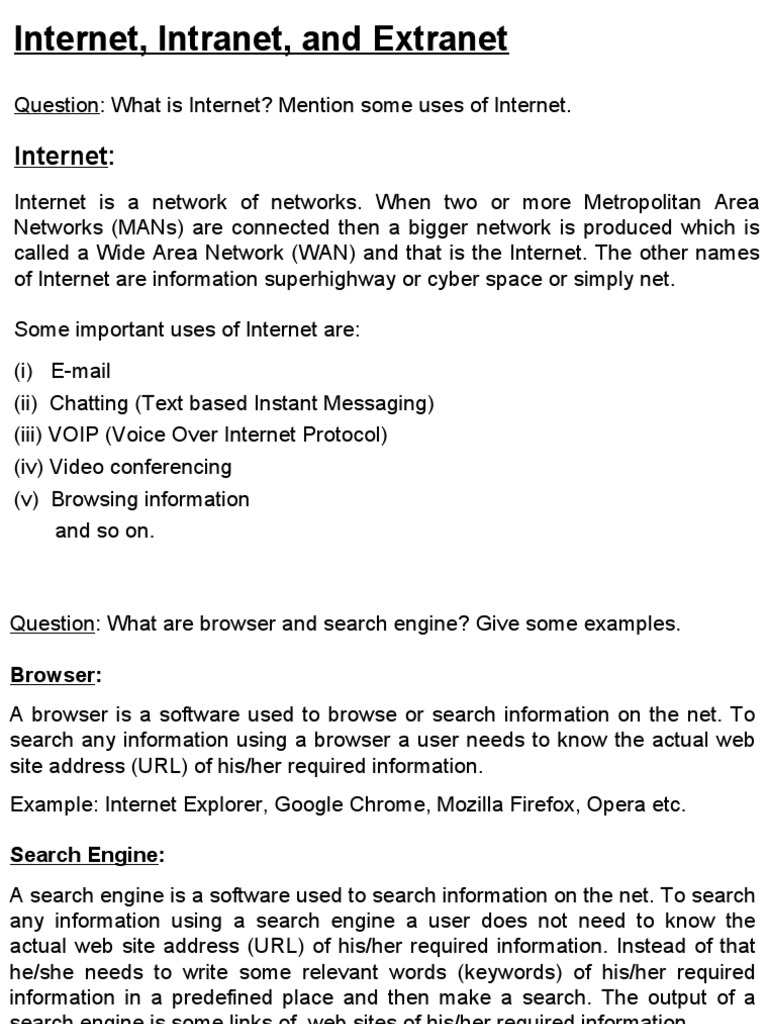 Internet, Intranet, and Extranet | PDF | Computer Network | File Transfer Protocol
