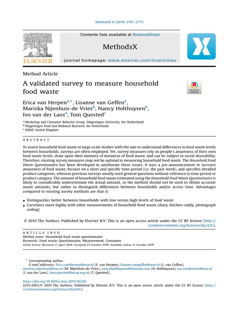 A Validated Survey To Measure Household Food Waste | PDF | Survey ...
