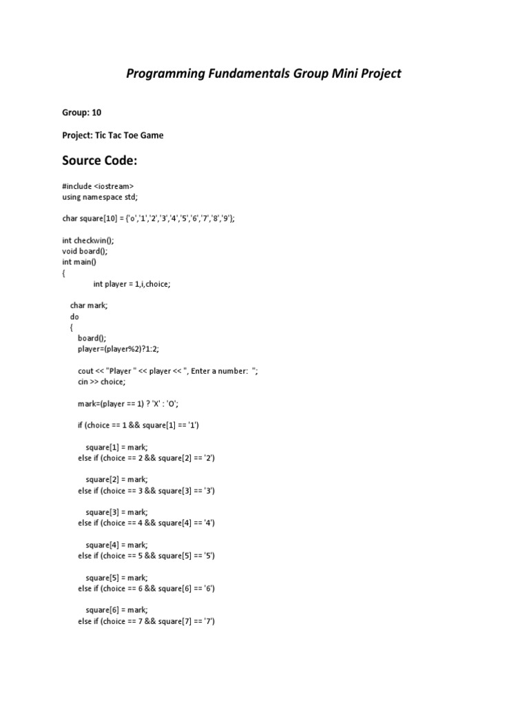 Tic Tac Toe Game Code Example | PDF | Computer Programming | Programming Paradigms