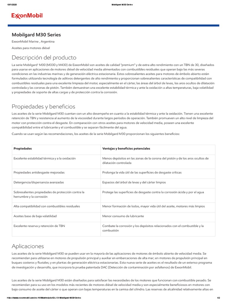 Mobilgard M30 Series M330-M430 | PDF | Petróleo | Pistón