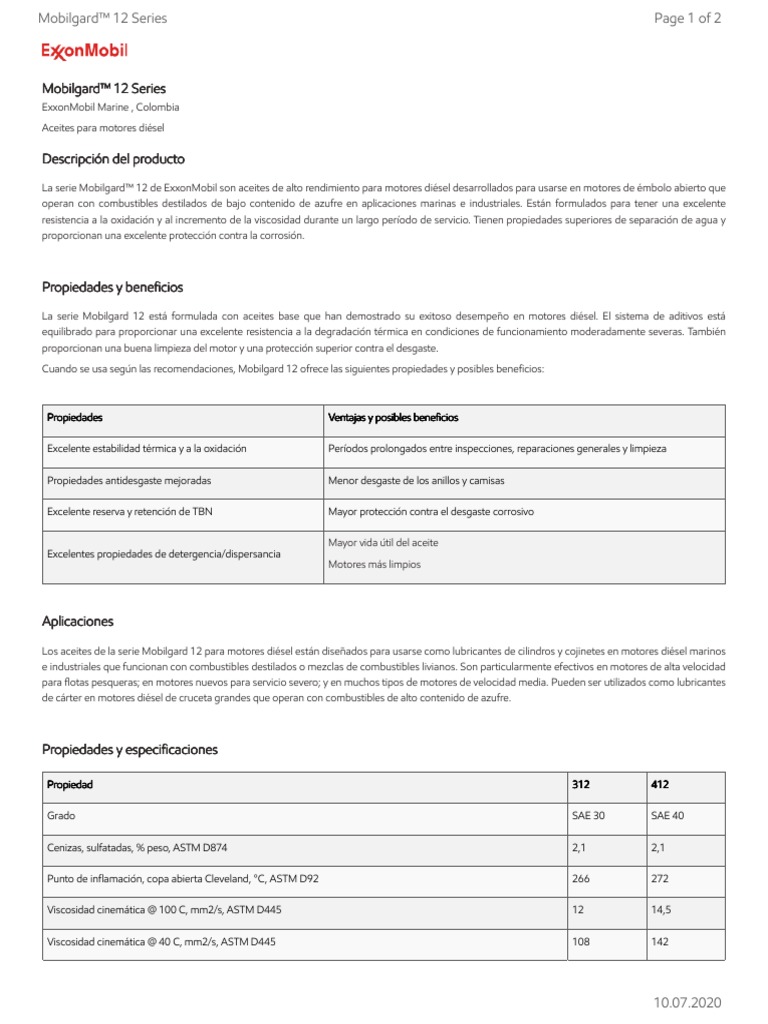 Mobilgard-12-Series 312-412 | PDF | Motor diesel | Lubricante