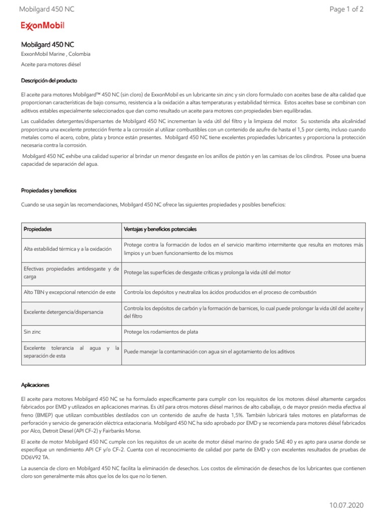 Mobilgard 450 NC | PDF | Lubricante | Petróleo