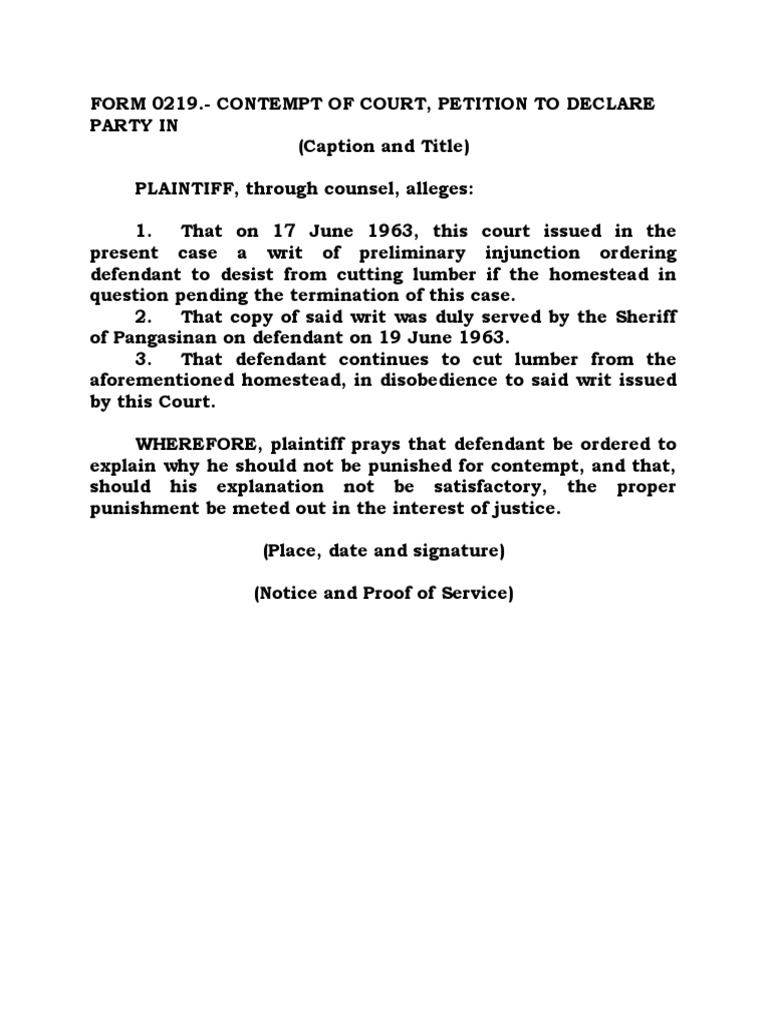 Form 0219 Contempt of Court, Petition To Declare Party in | PDF