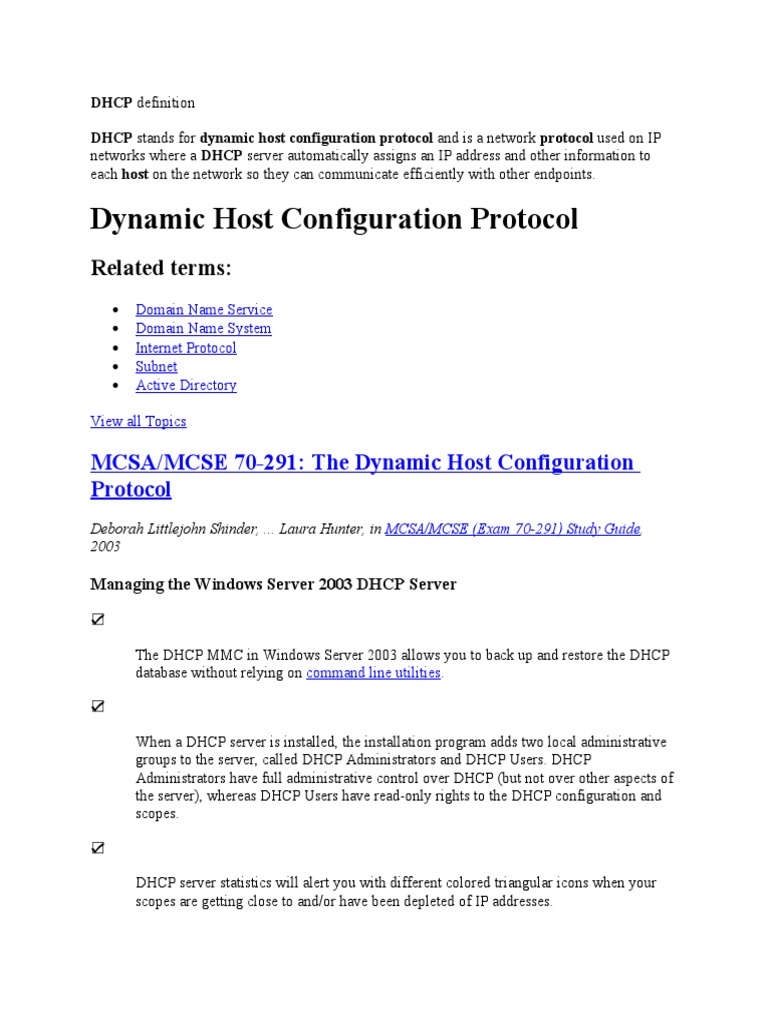 DHCP Definition | PDF | Ip Address | Network Protocols